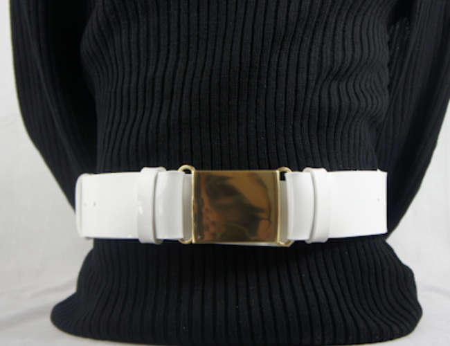 White Pvc parade belts with brass buckle